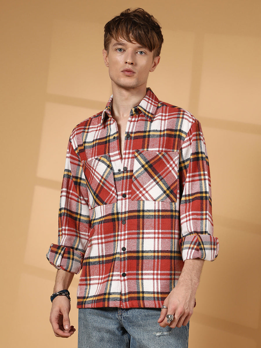 ₹899 | Campus Sutra mens Venetian Red Tartan Plaid Utility Overshirt ...