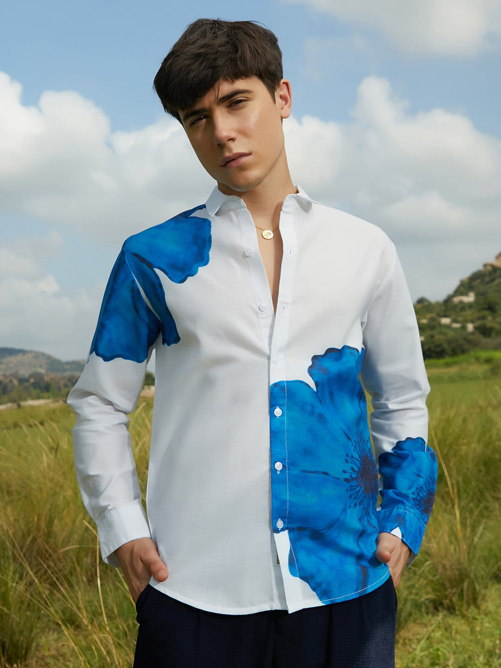 ₹949 | Campus Sutra mens Royal Blue Primrose Flora Shirt - Campussutra